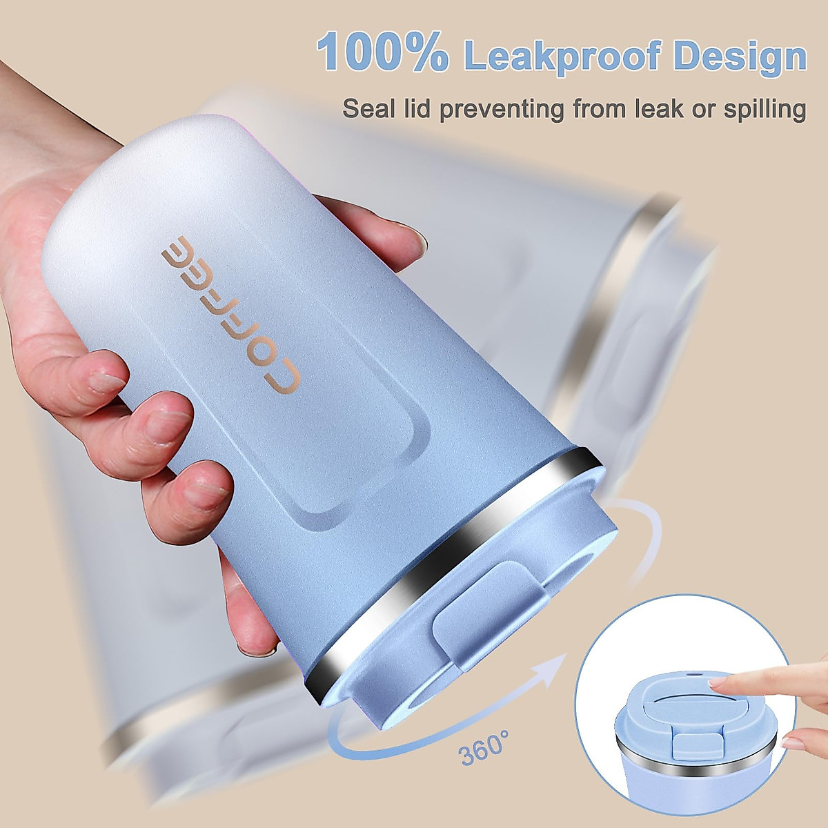 JTRYEMU Travel coffee mug 12 oz Insulated Coffee cup with lid reusable Leak proof Coffee Tumbler Stainless Steel Vacuum Gradient Colorful Thermos cup Thermal Keeps Cold and Hot for Coffee/Tea