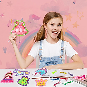 Zonon 8 Pieces Kids Lacing Cards Sewing Cards in 8 Patterns Lacing Games for Developing Imagination Education Supplies Children Sewing Game Favors (Princess, Castle Style)