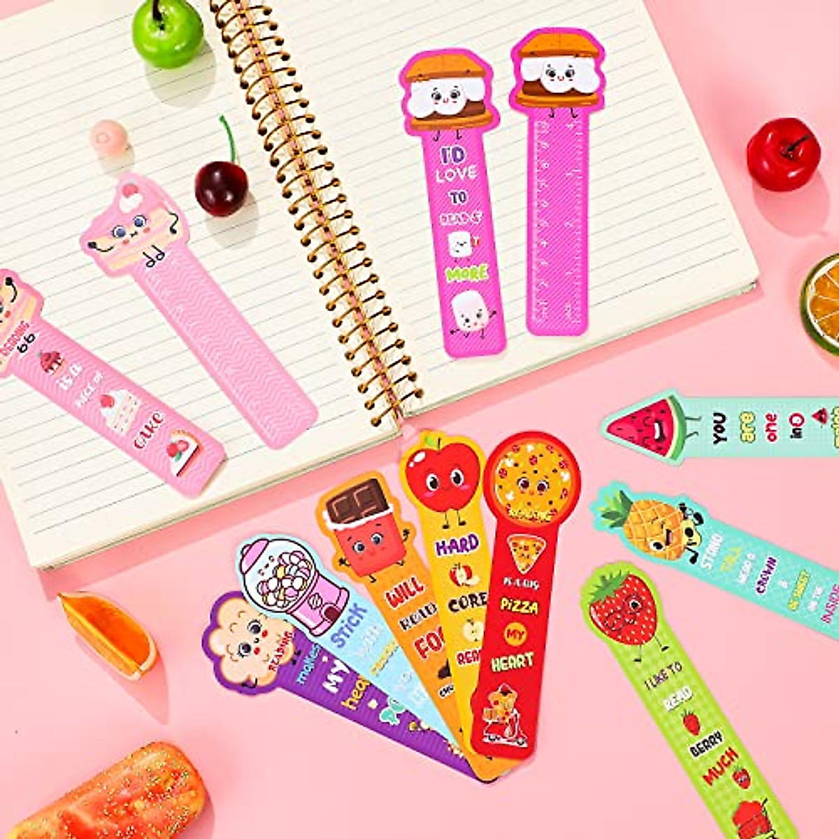 30 Pieces Scented Bookmarks Ruler for Kids Scratch and Sniff Bookmarks Fruit Food Theme Bookmarks Assorted Scented Bookmarks Cute Bookmarks for Teacher Prizes Book Markers Students, 10 Styles
