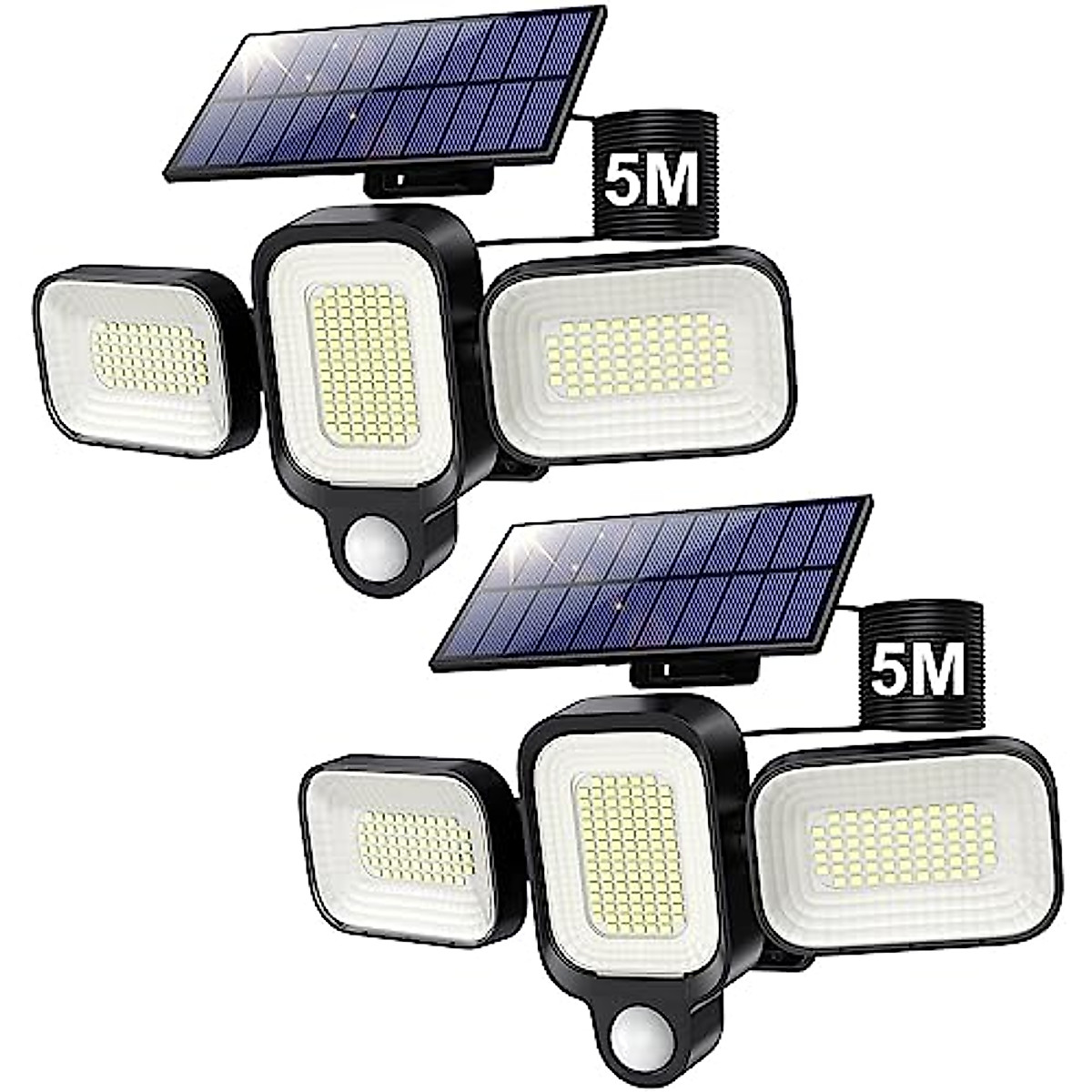 Solar Outdoor Lights, [2 Packs] 225 LED 3 Head Adjustable Motion Sensor Lights, 2500LM 330° Wide Angle Solar Flood Lights, IP65 Waterproof Wall Lamp Security Lights With 16.5Ft Cable for Garden Yard
