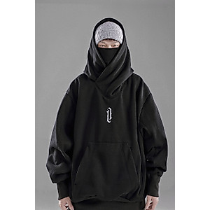 Niepce Inc Streetwear Men's Oversized Hoodie with Neck Gaiter (Black, Large)