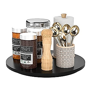 Lazy Susan Kitchen Cabinet Organizer - 12" Bamboo Lazy Susan Turntable for Cabinet Pantry Table or Countertop Organization and Storage, Black