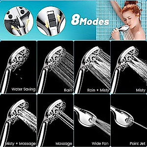 FASDUNT High Pressure Shower Head with Handheld, 8-mode Shower Heads with 80" Extra Long Stainless Steel Hose & Adjustable Bracket, Built-in Power Wash to Clean Tub, Tile & Pets - Chrome