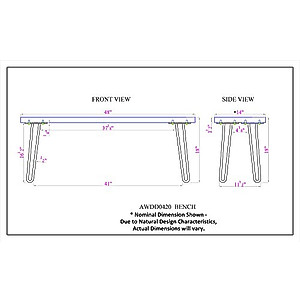 Alaterre Furniture Natural Live Edge Bench w/Metal Hairpin Legs, Unique Rustic Look for Home Décor Versatility & Style, Durable for Years to Come, Easy to Assemble