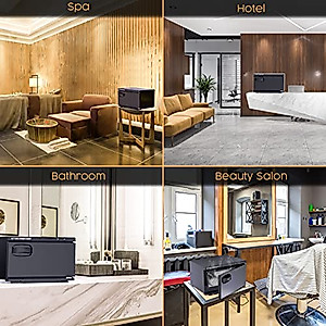 Houseables Hot Towel Warmer Cabinet, UV, 11” x 17”, 1 Cabbie, 2 Pairs of Tongs, 5 Towels, Black, Metal, Cotton, Steamer, Light, For Spa, Salon, Barber, Facial, Massage, 18L