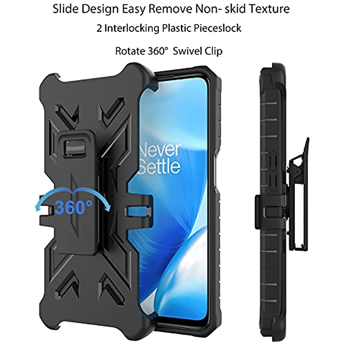 Ailiber Compatible with OnePlus Nord N200 5G Case, Nord N200 Case Holster with Screen Protector, Swivel Belt Clip Holster Kickstand Holder, Heavy Duty Armor Shockproof Cover for 1+ Nord N200-Black