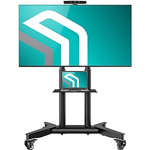 ONKRON Mobile TV Stand on Wheels for 32-75 Inch TVs up to 132 lbs, Height Adjustable TV Stand Portable 200x200-600x400 VESA Mobile TV Cart Rolling TV Stand with Shelf/TV Movable Stand Black