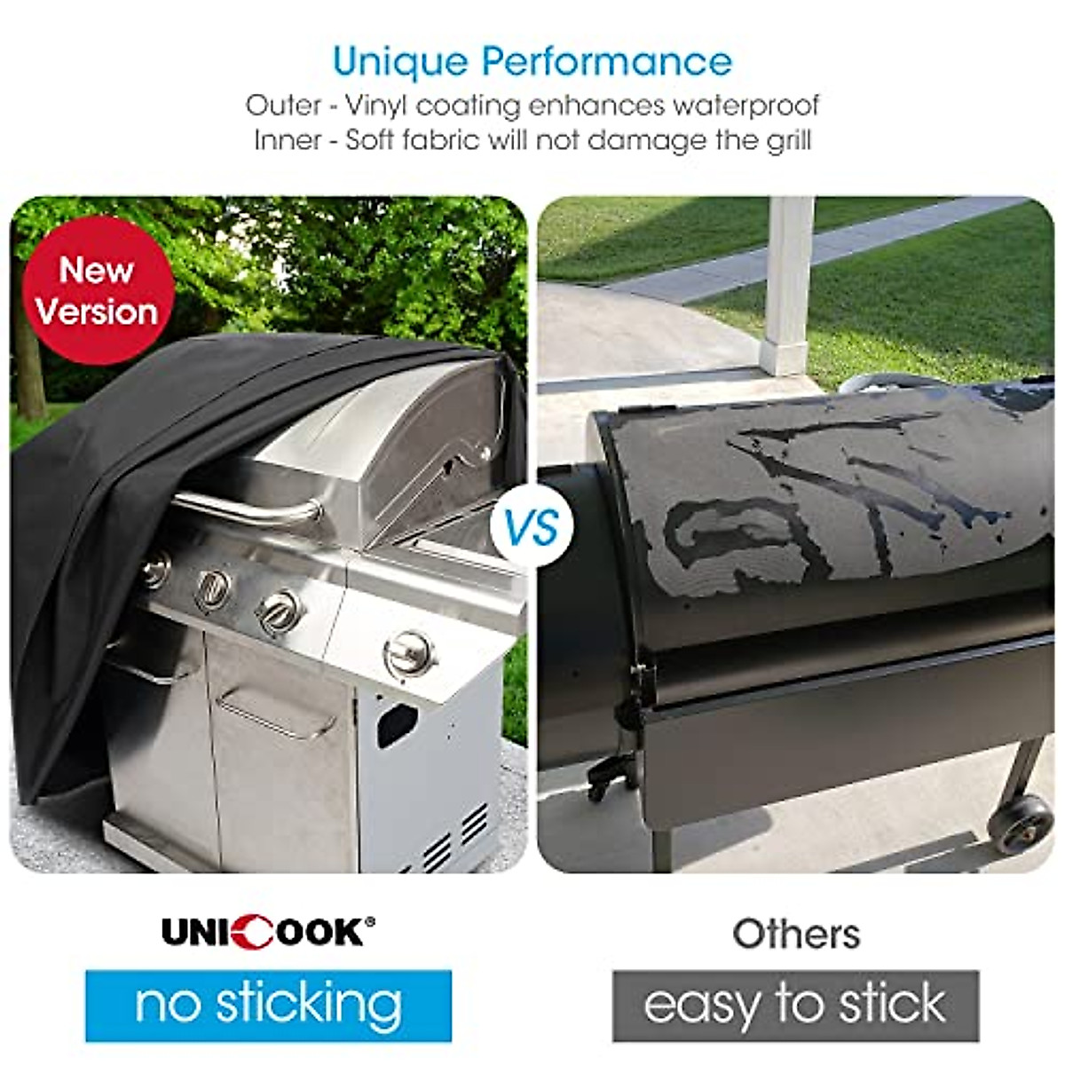 Unicook Grill Cover 55 Inch, New Version Heavy Duty Waterproof BBQ Cover, All Weather Resistant Shell with Rip-Proof Lining, Durable BBQ Grill Cover, Compatible with Weber Char-Broil Grills and More