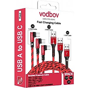 Micatel USB A to USB C Android Charging Cords 3Pack Fast Charger Braided Wire (Red)