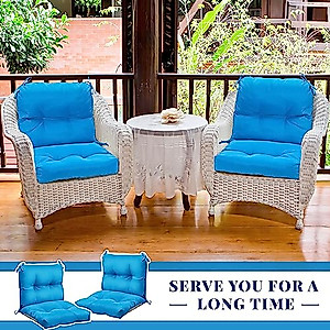 Geetery Set of 4 Patio Chair Cushions for Indoor Outdoor Furniture Tufted High Back Seat Pads Waterproof Comfort Replacement Seating Cushions with Ties for Lawn Yard Porch Inside Outside (Blue)
