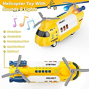 Airplane Toy with Construction Toy Cars Set, Transport Cargo Airplane with Lights and Sounds, 6 Mini Car Toys & 11 Road Signs, Toy Airplane Gifts for 3 4 5 6+ Years Old Kids Boys and Girls