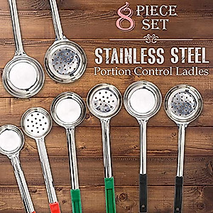 Portion Control Serving Spoons, Set of 8 For, Weight Loss Bariatric Diet, Gastric Sleeve, Bariatric Surgery Must Haves, Serving Utensils, 4 Solid and 4 Perforated 2 oz, 4 oz, 6 oz and 8 oz