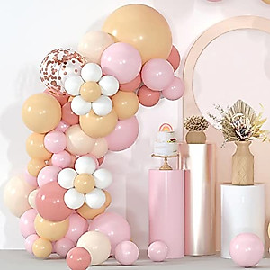 Boho Daisy Balloon Garland Retro Dusty Pink Blush Nude Light Pink Pastel Orange White Balloons Rose Gold Confetti Balloon Arch Kit for Baby Shower Wedding Birthday Party Decorations