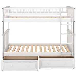 Harper & Bright Convertible Wood Twin-Over-Twin Bunk Bed with Storage Drawers and Ladder - Can Be Divided Into Two Daybeds (White)