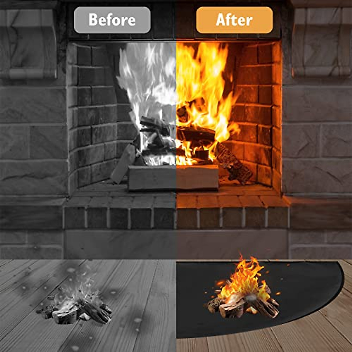 Fireproof Fireplace Mat,47×24Inch Half Round Fireplace Mat Fire Resistant Mat 3-Layer Fiberglass Fireproof Mat Fireplace Rug Hearth Pad with Flame-Retardant Fiberglass for Wood Stove