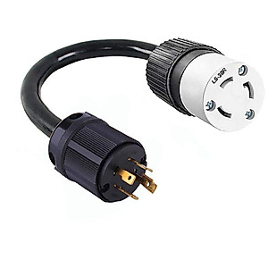 L14-30P Generator 4-Pin Male Plug To L5-30R 3-Prong Female Socket Receptacle Outlet Electric Power Cord Cable Twist Lock Adapter/Converter NEMA FX125V779