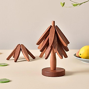 Wooden Tree Coaster, Wood Tree Coaster Set,Tree Coaster, Tree Coaster Stand, Stacking Tree Coaster, Wooden Trivets for Hot Dishes，Tree Shape Trivet Set Coaster for Teapot Hot Pots (Walnut-2PCS)