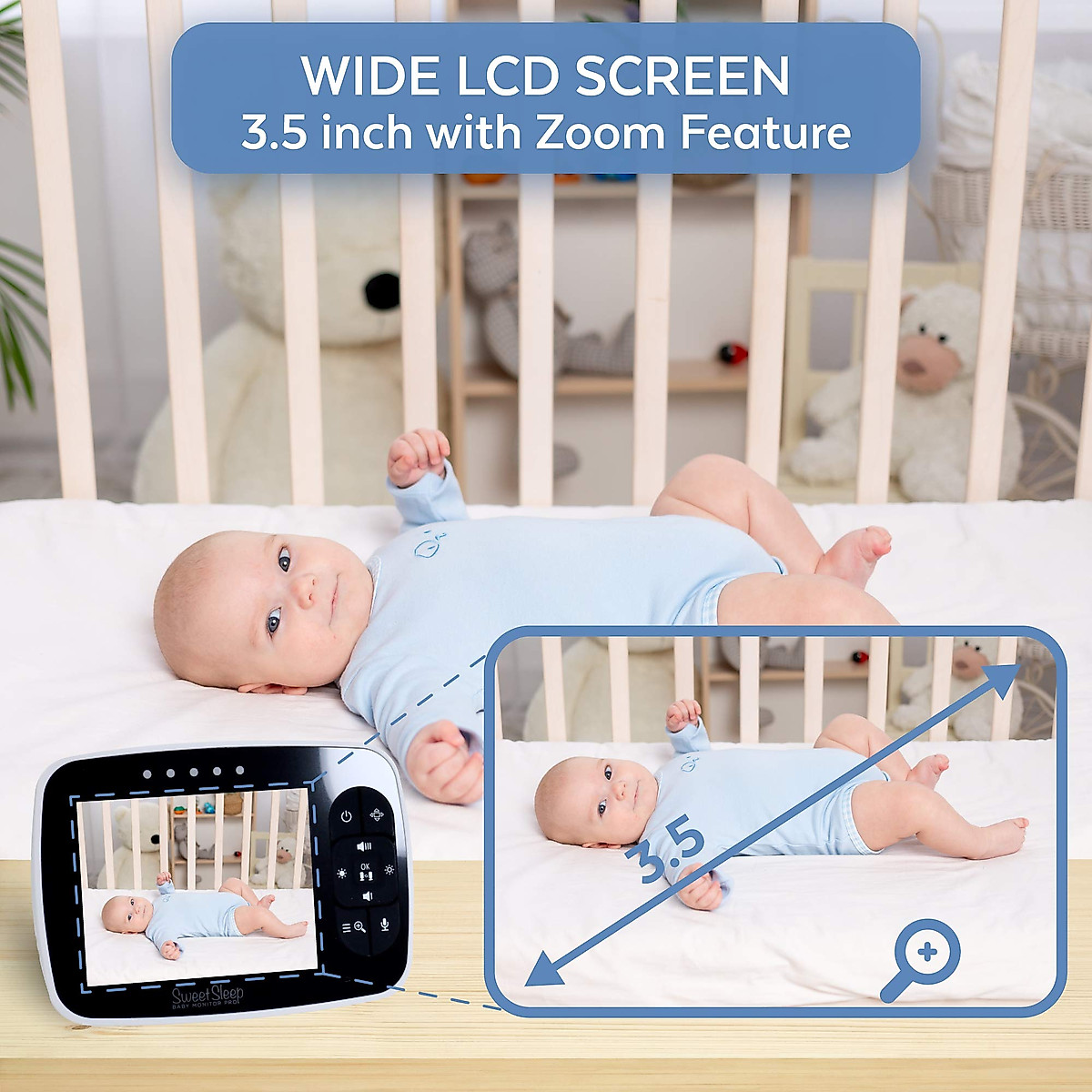 HD Baby Monitor with Camera and Audio | 2-Way Long-Range Video Baby Monitor with Wide-Angle, Night Vision Temperature, and Pan-Tilt Remote