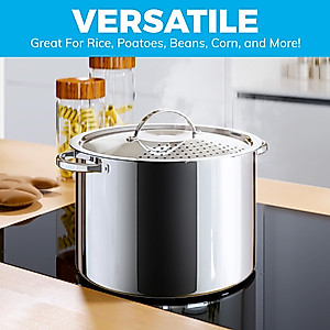 Stainless Steel Pasta Pot with Locking Strainer Lid - 5.5 Quart Large Capacity Cooking Pot | Twist & Lock for Easy Drain & No Colander Or Strainer Basket Insert Needed | Dishwasher Safe