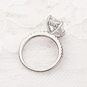 Effinny 3.5 Carat Radiant Cut Engagement Ring,Simulated Diamond White Sapphire Promise Ring for Women in Sterling Silver(Size:8)