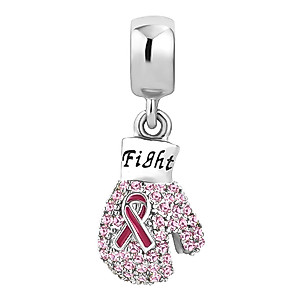 CharmSStory Fight Breast Cancer Awareness Charms Pink Ribbon Boxing Glove Dangle Beads for Bracelets (Fight Breast Cancer) (Style 02)