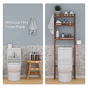 HENGYANG Over The Toilet Storage, 3-Tier Wooden Bathroom Shelf Over Toilet with 2 Hooks & Toilet Paper Holder, 20 inch Over Toilet Shelf Organizer for Bathroom, Restroom, Guardrail to Prevent Toppling
