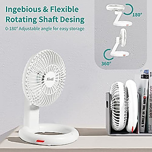 Alioth Mini Oscillating Desk Fan, 4 Speeds USB Powered and Portable Battery Operated Rechargeable Fans, Small Personal Handheld Camping Fan, for Home, Office & Outdoor (White)