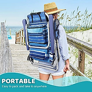 LEMBERI Backpack Beach Chairs for Adults,1/2 Pack Folding Heavy Duty Camping Chair with Large Pockets and Cup Holder,Adjustable high Beach Lounge Chairs with Towel Rack for Outdoor,Travel (1, Blue)
