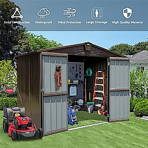 UBGO Outdoor Storage Shed 8.2' x 6.2',Garden Tool Storage Shed,Metal Steel Utility Tool Shed Storage House with Double Lockable Doors & Air Vents for Backyard Patio Garden Lawn-Brown