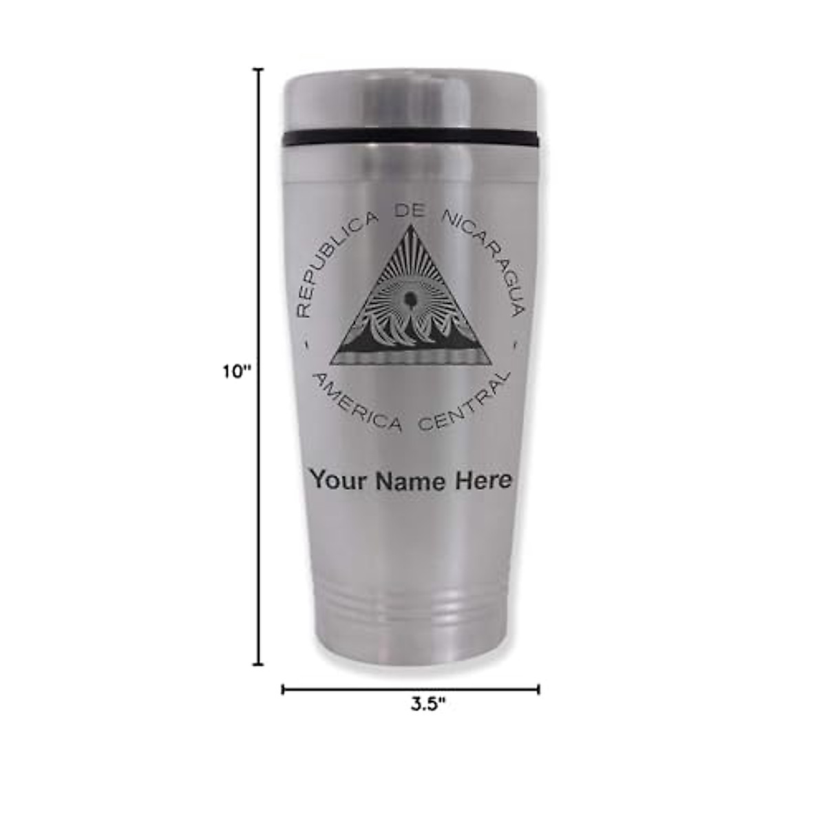 LaserGram 16oz Commuter Mug, Flag of Nicaragua, Personalized Engraving Included