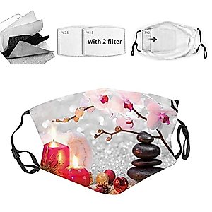 SARNFANS Spa Shower Adult Reusable Face Mask,Christmas with Stone and Candles,5-Ply Breathable Safety Unisex Adults Fashion Facial Face Masks for Women Men,White Black