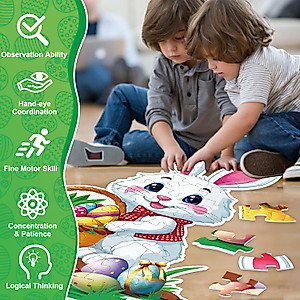 Easter Basket Stuffers for Toddlers Kids, 45PCS Bunny Floor Puzzle for Kids Age 4-8 Large Jigsaw Puzzles Easter Gifts for Boys Girls Egg Hunt