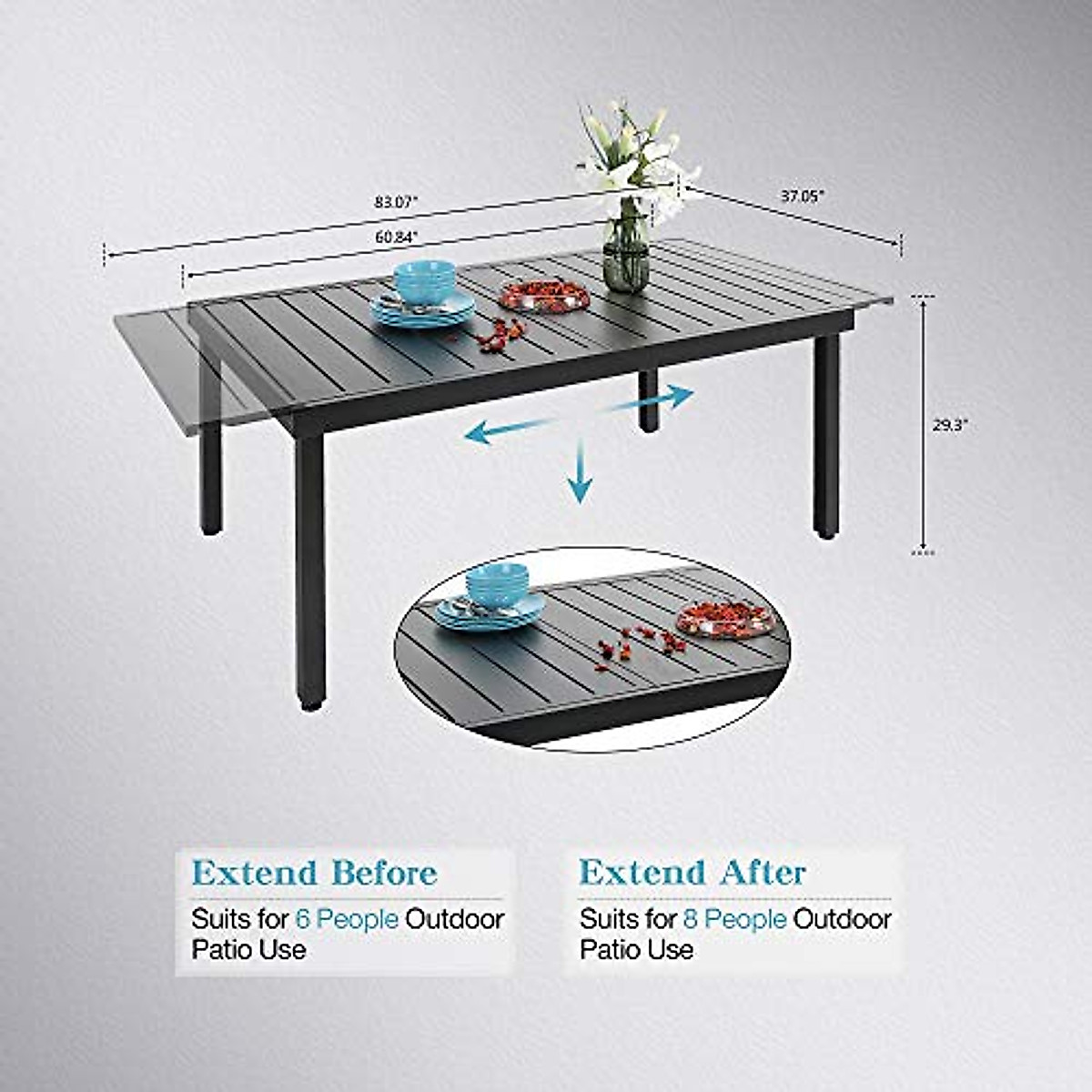 PHI VILLA Outdoor 9 Pieces Wicker Furniture Dining Set Patio Expandable Dining Table Set of 9 Rattan Swivel Dining Chairs for Outdoor Garden Bistro(9 Pieces)