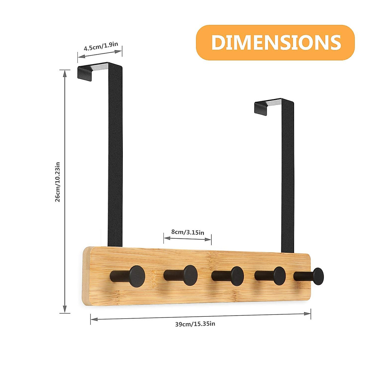 JSVER Wooden Over The Door Hooks 5 Hooks Door Hanger, Sturdy Heavy Duty Coat Rack for Bag, Coat, Towel, Hat, Robes, Scarves, Bedroom, Closet, Bathroom