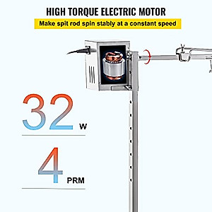 VBENLEM 46'' Electric BBQ Rotisserie Grill Kit，Max Capacity 90 LB ,Automatic 32W Motor and Height Adjustable Stainless Steel Roaster Stand for Pig Rotisserie Hog Lamb Outdoor Party Campfire Barbecue