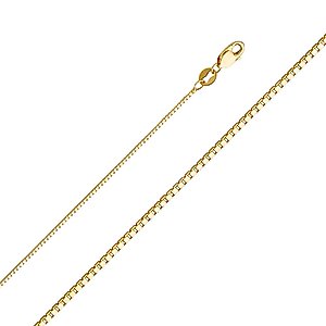 Ioka - REAL Solid 14K Yellow Gold 0.8mm Box Chain Necklace For Women with Lobster Clasp - 16"