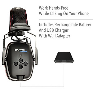 Honeywell Retail Sync Wireless Earmuff with Bluetooth 4.1 (RWS-53016), Black With Red Accents