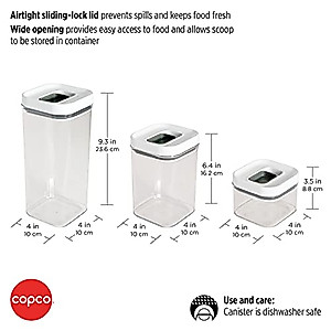 Copco Food and Organization Storage Container with Airtight Lid, Set of 3 Narrow.052, 1.05, 1.79-Quart, Clear