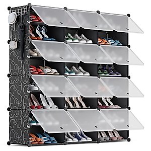 AINIYNM Shoe Rack Organizer 8 Tier Shoe Storage Cabinet 48 Pairs Covered Shoe Rack with Door Expandable Free Standing Stackable Space Shoe Rack with Versatile Hooks for Entryway Bedroom