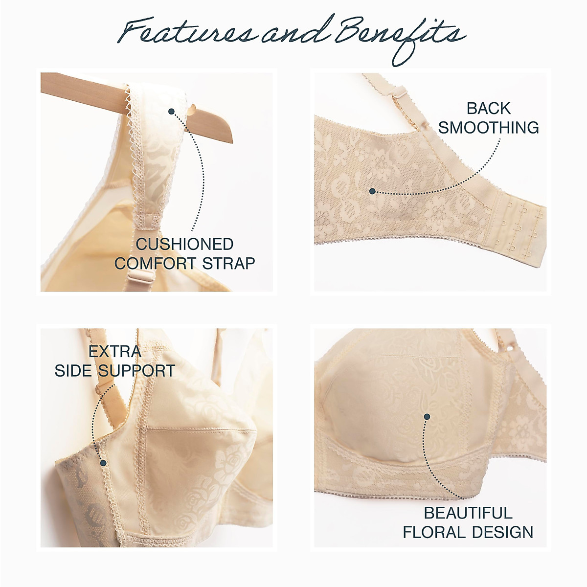 PLAYTEX Womens 18 Hour Comfort-strap Wireless Bra, Full-coverage With 4-way Trusupport, Single & 2-pack Bras, Toffee, 54C US