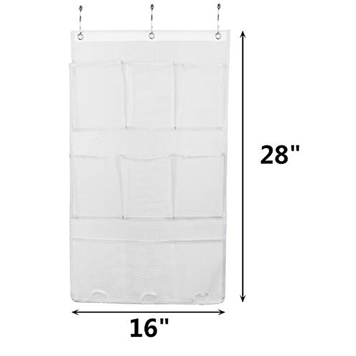 ALYER 9 Pockets Big Mesh Shower Caddy Hanging Bathroom Storage Organizer with 3 Rings (White)