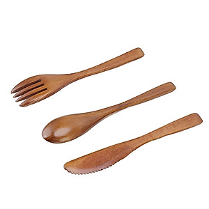 Wooden Forks and Spoons for Eating Utensils Set, Travel Wooden Spoons Forks, Wooden Dinner Utensil Set Kitchen Wooden Flatware Tableware Cutlery Set Includes Wooden Spoon, Fork, Knife (3 Pieces)