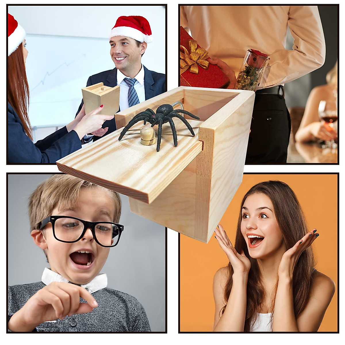 Jishi Large Spider Prank Box Gag Gift, Funny Wooden Surprise Gift Box for Money Cash Card, Spider Stocking Stuffers Prank Toys for Kids 4-8-12 Boys, Christmas White Elephant Gifts for Adults Men Women