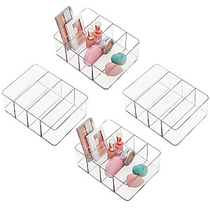 STORi 4-Compartment Clear Plastic Organizers (Set of 4) Rectangular Divided Makeup and Vanity Storage Bin, Use Upright for Eyeshadow Palettes, Made in USA