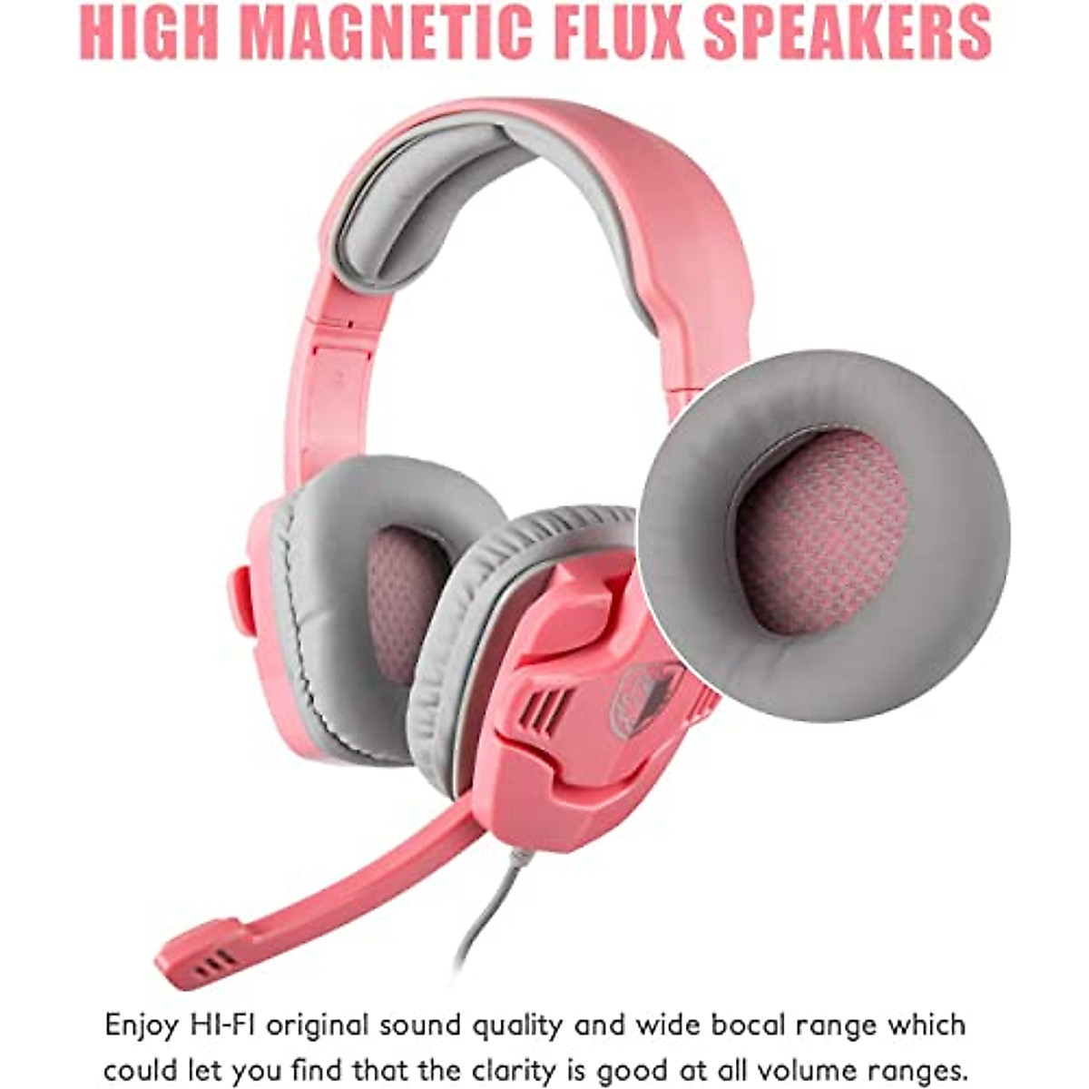 SADES SA708GT Stereo Gaming Headset for Xbox One, PS4, PC, Mobile, Noise Cancelling Over Ear Headphones with Mic & Bass Surround Soft Memory Earmuffs for Laptop Nintendo Switch Games-Pink