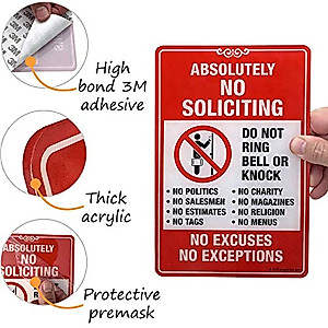 SmartSign “Absolutely No Soliciting, No Excuses, No Exceptions Do Not Ring Bell Or Knock” Sign | 6" x 9" Acrylic for Home/House, Front Door, Business