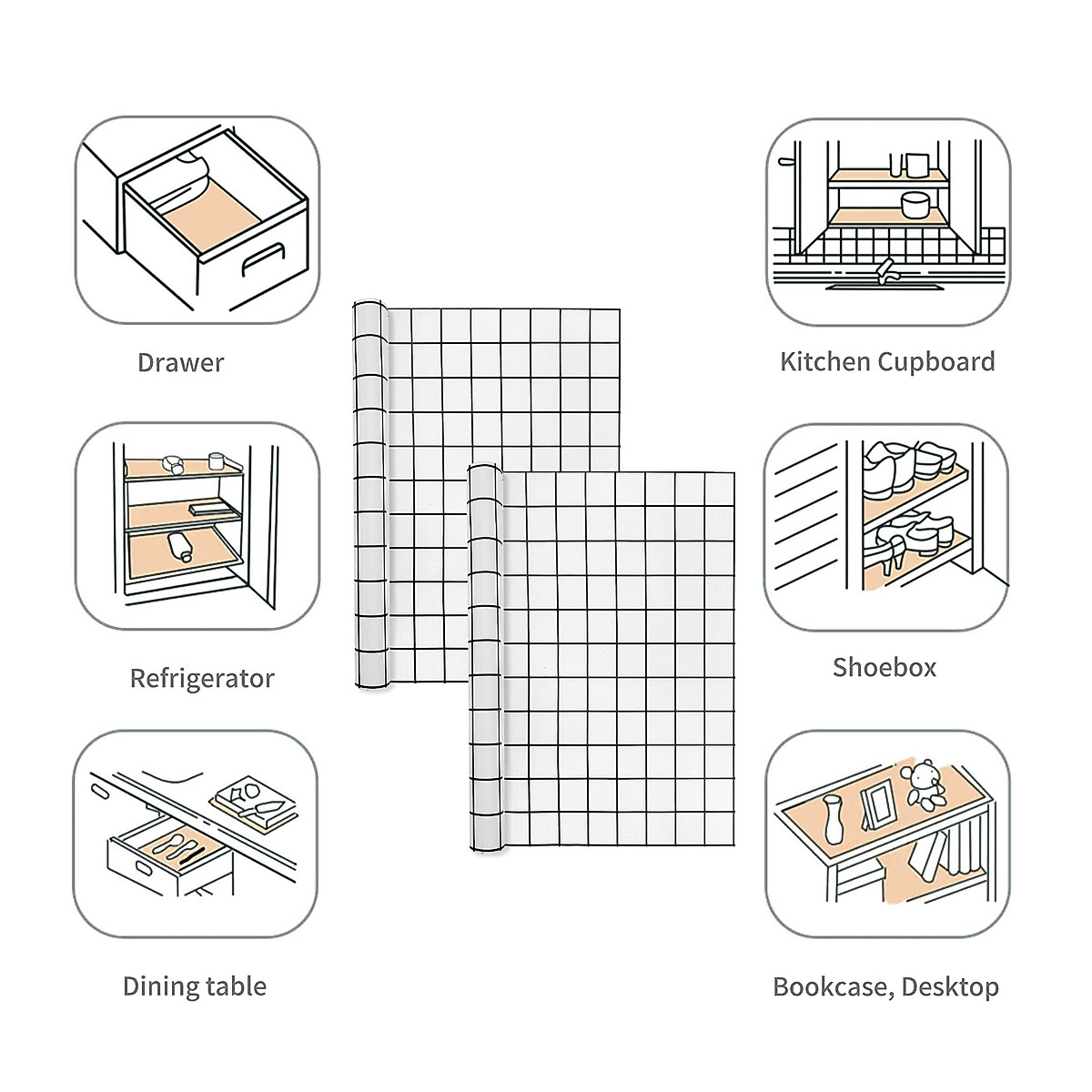 POTTIIS Shelf Liner Non-Adhesive EVA Cabinet-Drawer-Liners - 2 Roll Waterproof Kitchen Fridge Pad and Refrigerator Mat, Non-Slip Can be Cut Placemats, Size 17''×78.7''（White）