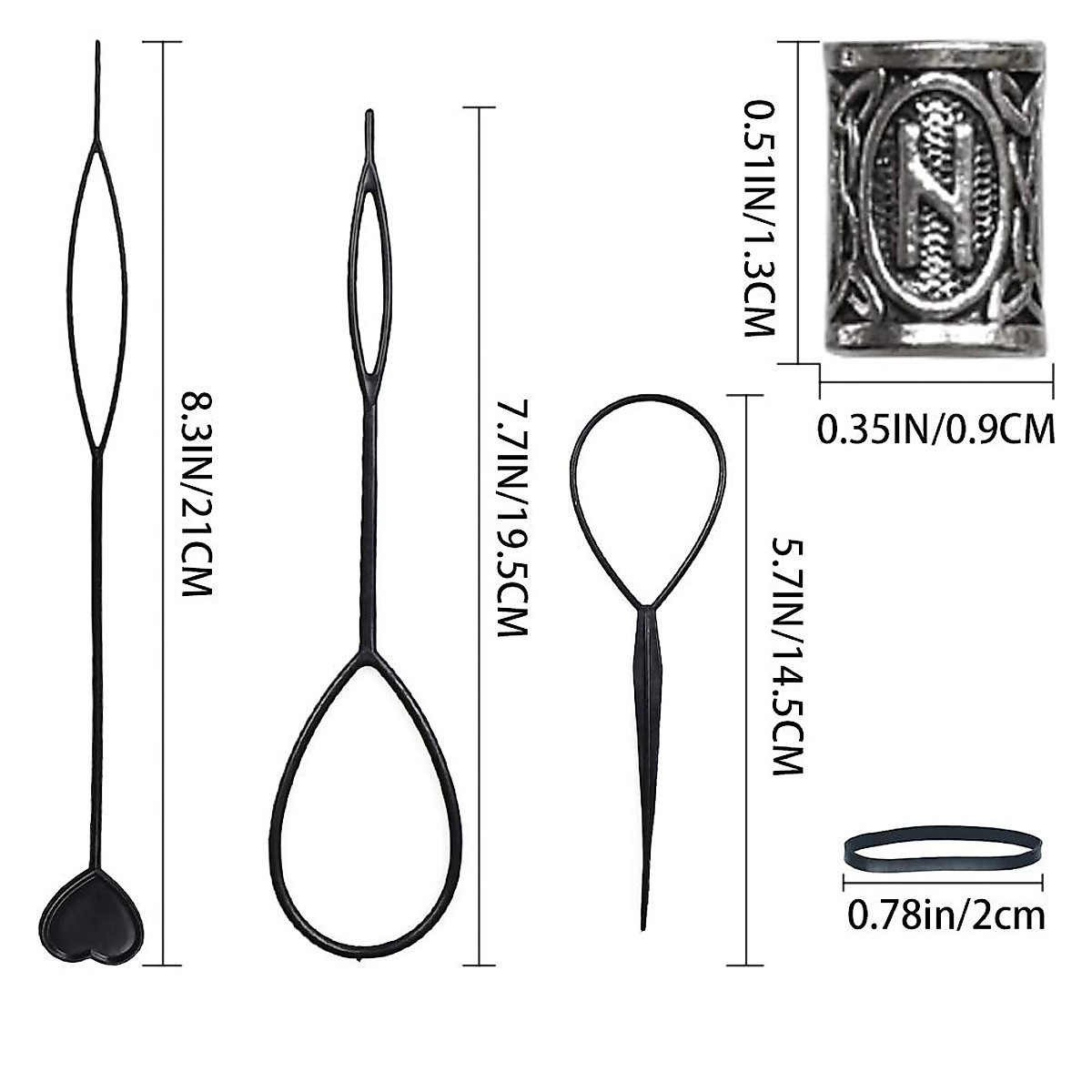 24 PCS Viking Hair Beads Beard Hair Beard Beads 6 PCS Pull Hair Pin Quick Beader 100 PCS Black Rubber Bands and a Bag