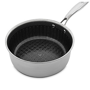 Hell's Kitchen Hybrid 2.5 Qt Saucepan and lid, Tri-Clad Stainless Steel and Nonstick Ceramic, PFAS Free, no PFOA, PTFE, or Teflon, Non Toxic Cookware, Metal Utensil Safe, All Cooktops and Oven Safe