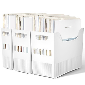 Juexica 3 Pieces 12 x 12 Scrapbook Paper Storage with Wheels Paper Storage Organizer Plastic Paper Storage Boxes White Storage Bins for Holding Scrapbook Papers, Vinyl Sheets, Cardstocks Organization